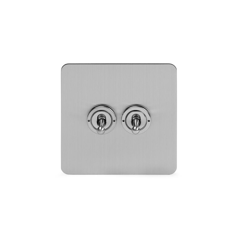 Soho Lighting Brushed Chrome Flat Plate 2 Gang Retractive Toggle Switch ...