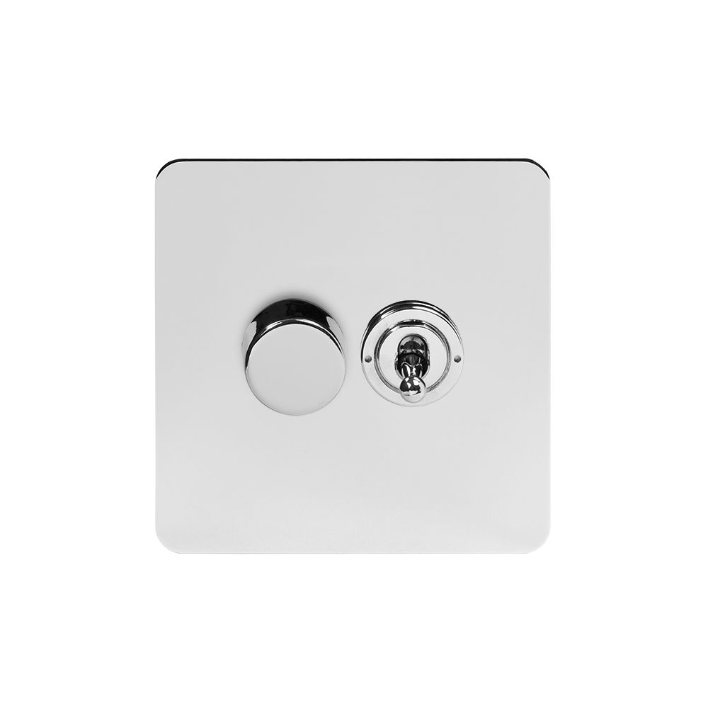 Polished Chrome Flat Plate Dimmer and Switch on same plate | Dimmer and ...
