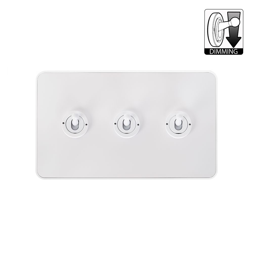 Soho Lighting Flat Plate White Metal 3 Gang Dimming Toggle Switch - Elesi