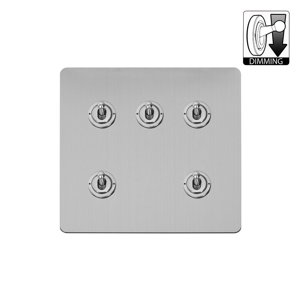 Soho Lighting Flat Plate Brushed Chrome 5 Gang Dimming Toggle Switch ...