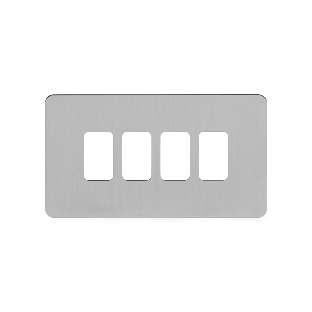 Soho Lighting Brushed Chrome Flat Plate 4 Gang Grid Plate Screwless - Elesi