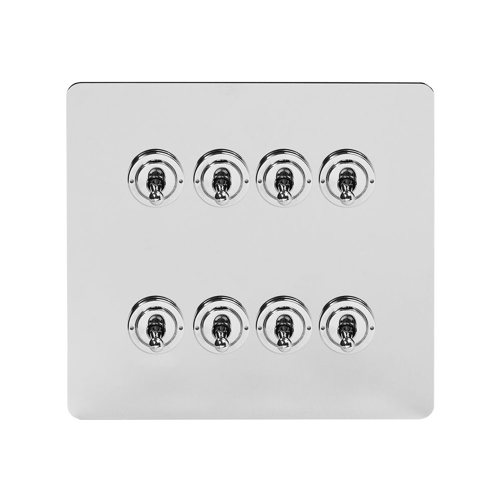 Polished Chrome Flat Plate 8 Gang Toggle Switch | 8 Gang Screwless ...