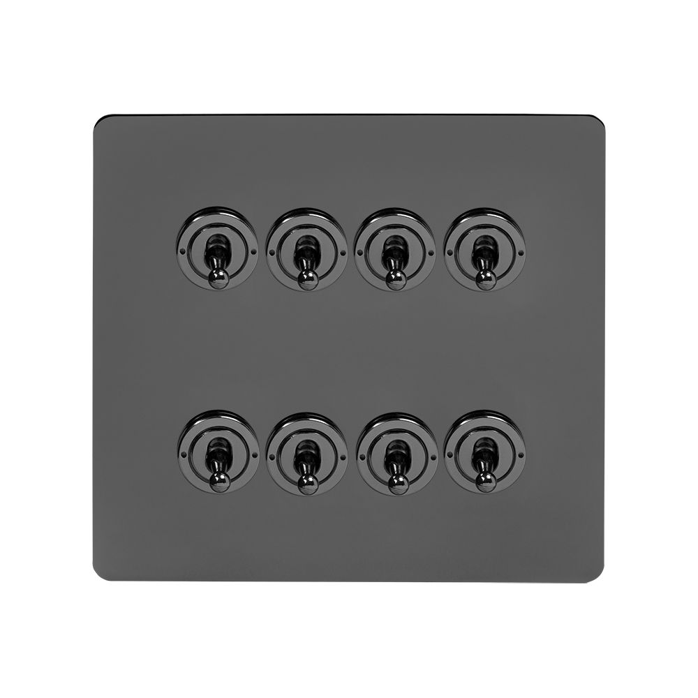 Black Nickel Flat Plate 8 Gang Toggle Switch | 8 Gang Screwless Toggle ...