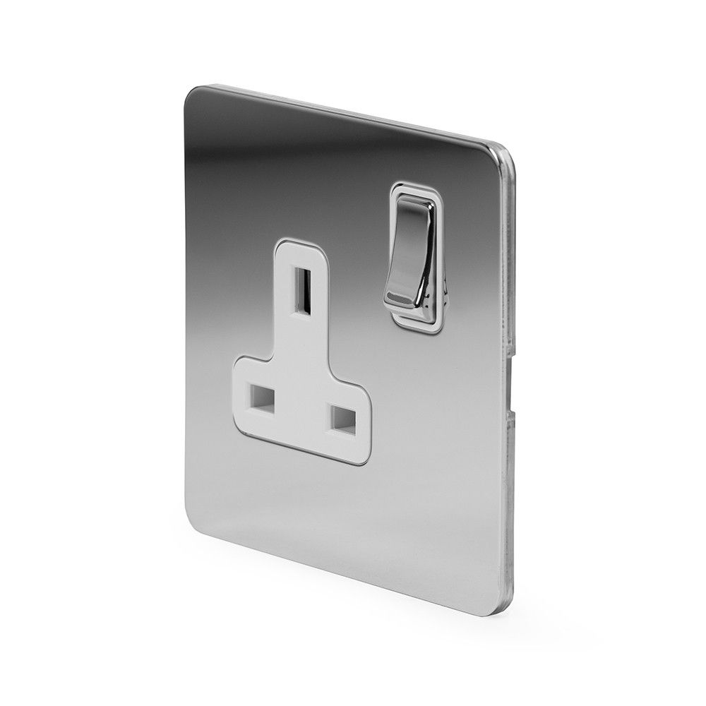 Soho Lighting Polished Chrome Flat Plate 13A 1 Gang Switched Socket ...
