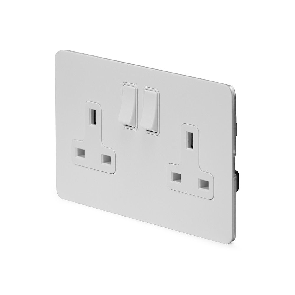 Soho Lighting White Metal 2 Gang Socket | White Metal Double Socket - Elesi
