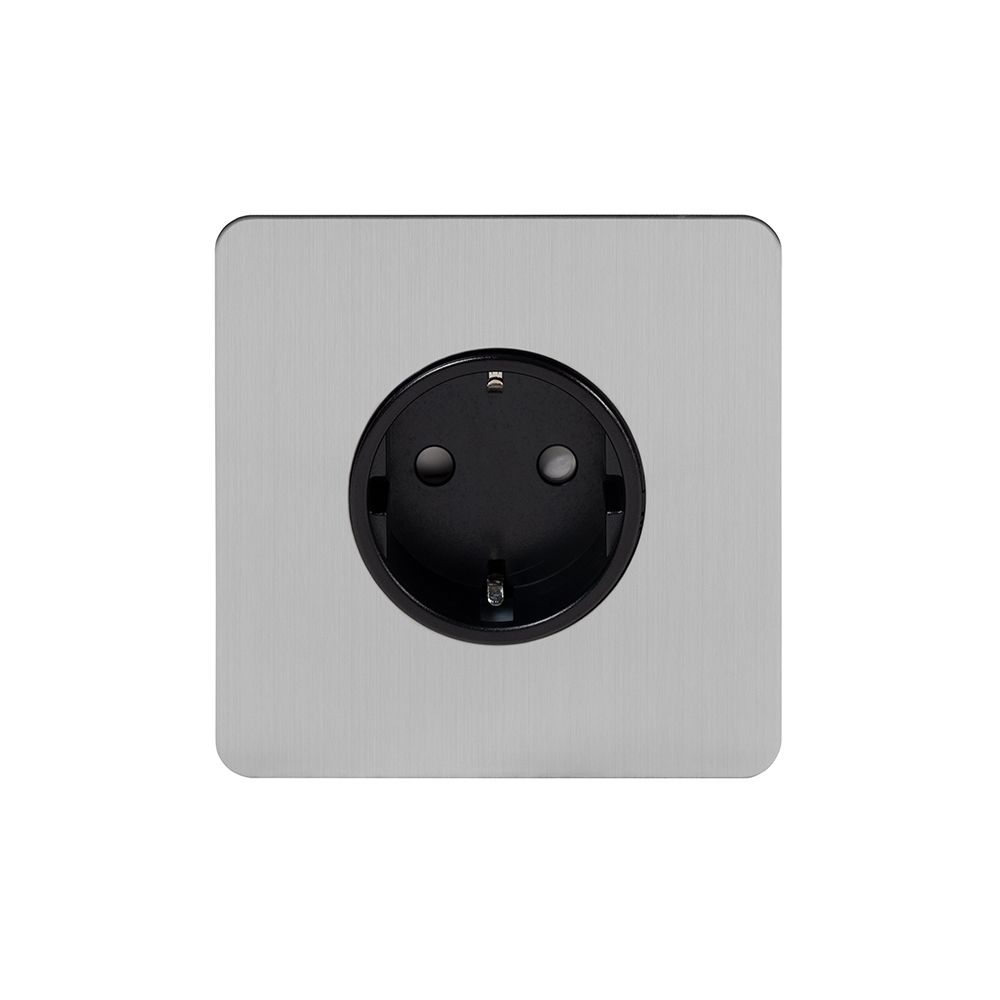 Single Schuko Socket Brushed Chrome Flat Plate 16A 1 Gang Euro Socket ...