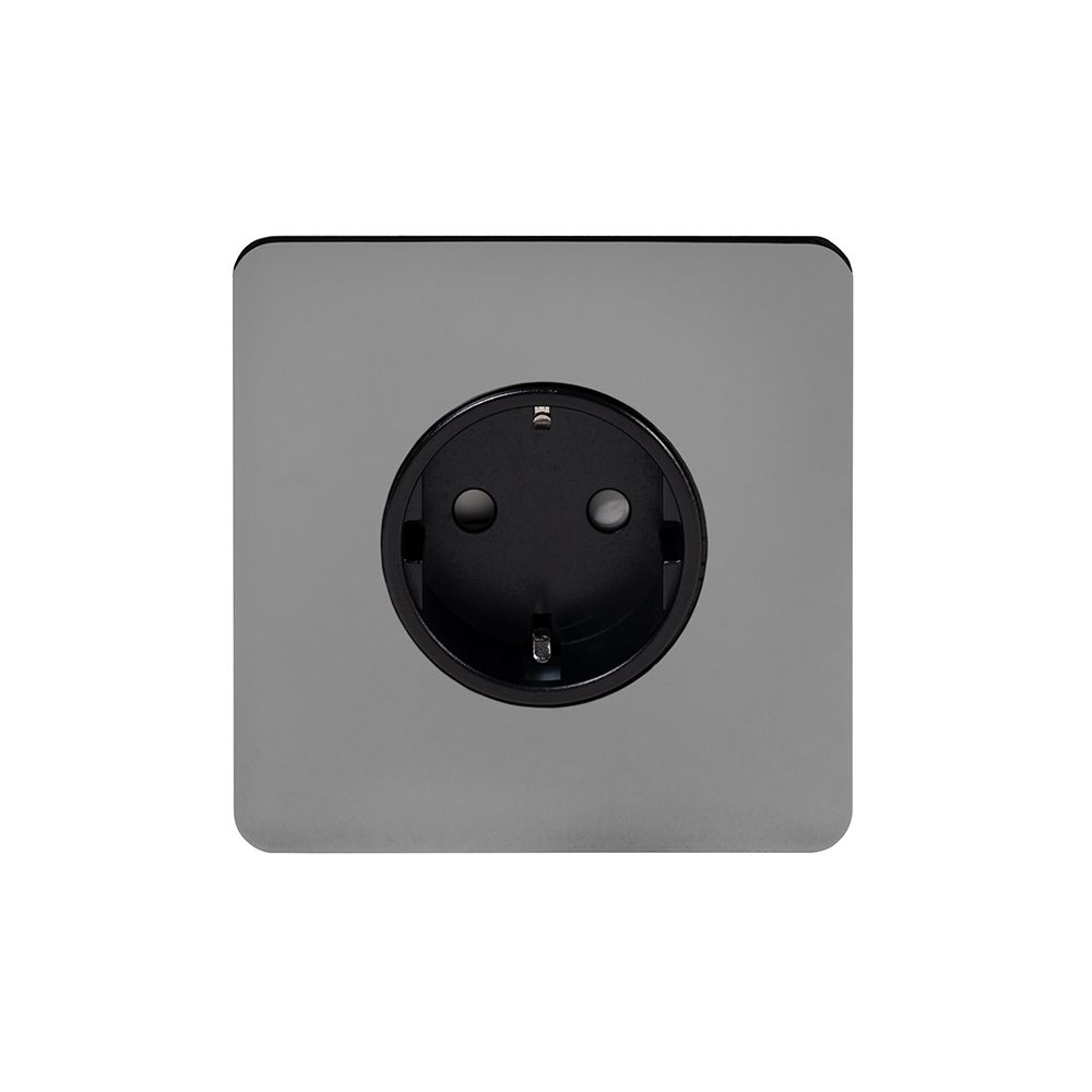 Single Schuko Socket Black Nickel Flat Plate 16A 1 Gang Euro Socket Blk ...