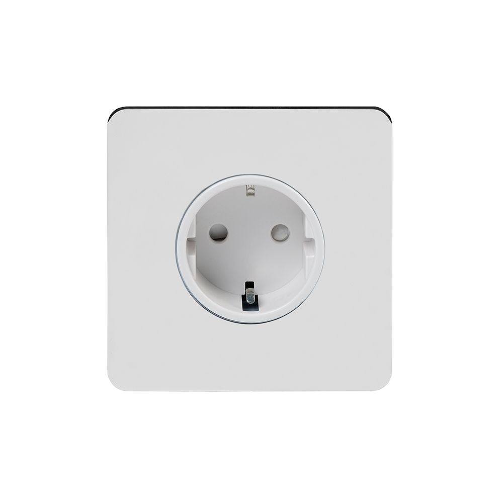 Single Schuko Socket Polished Chrome Flat Plate 16A 1 Gang Euro Socket ...