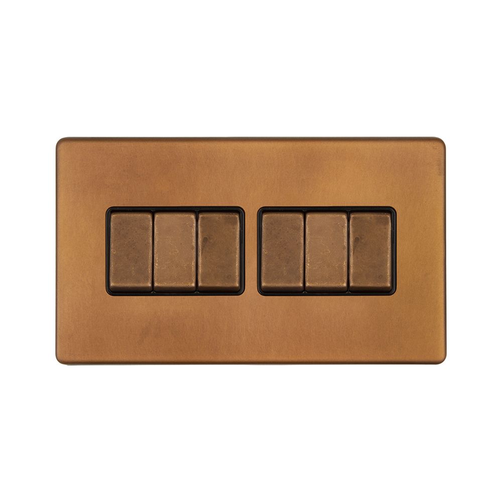 Soho Lighting Antique Copper 10A 6 Gang 2 Way Switch - Elesi