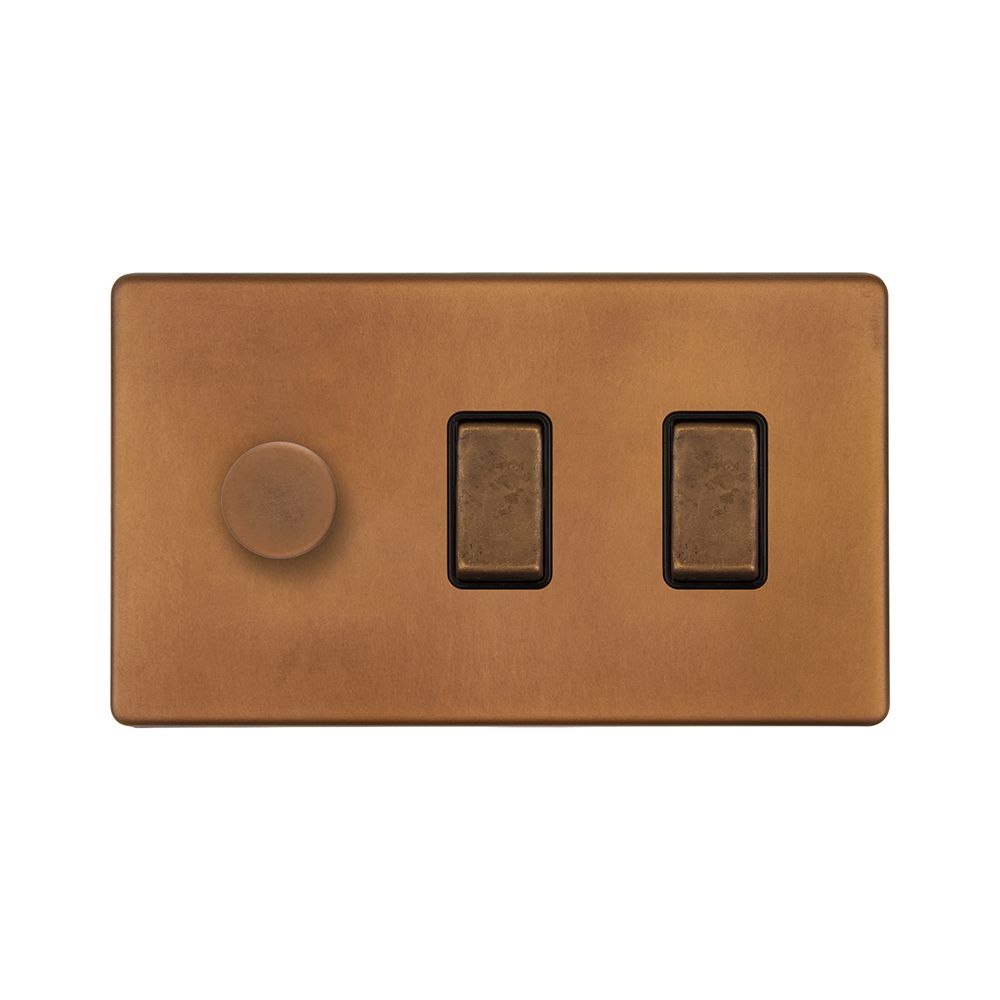 Soho Lighting Antique Copper 3 Gang Light Switch with 1 dimmer (2x 2 ...