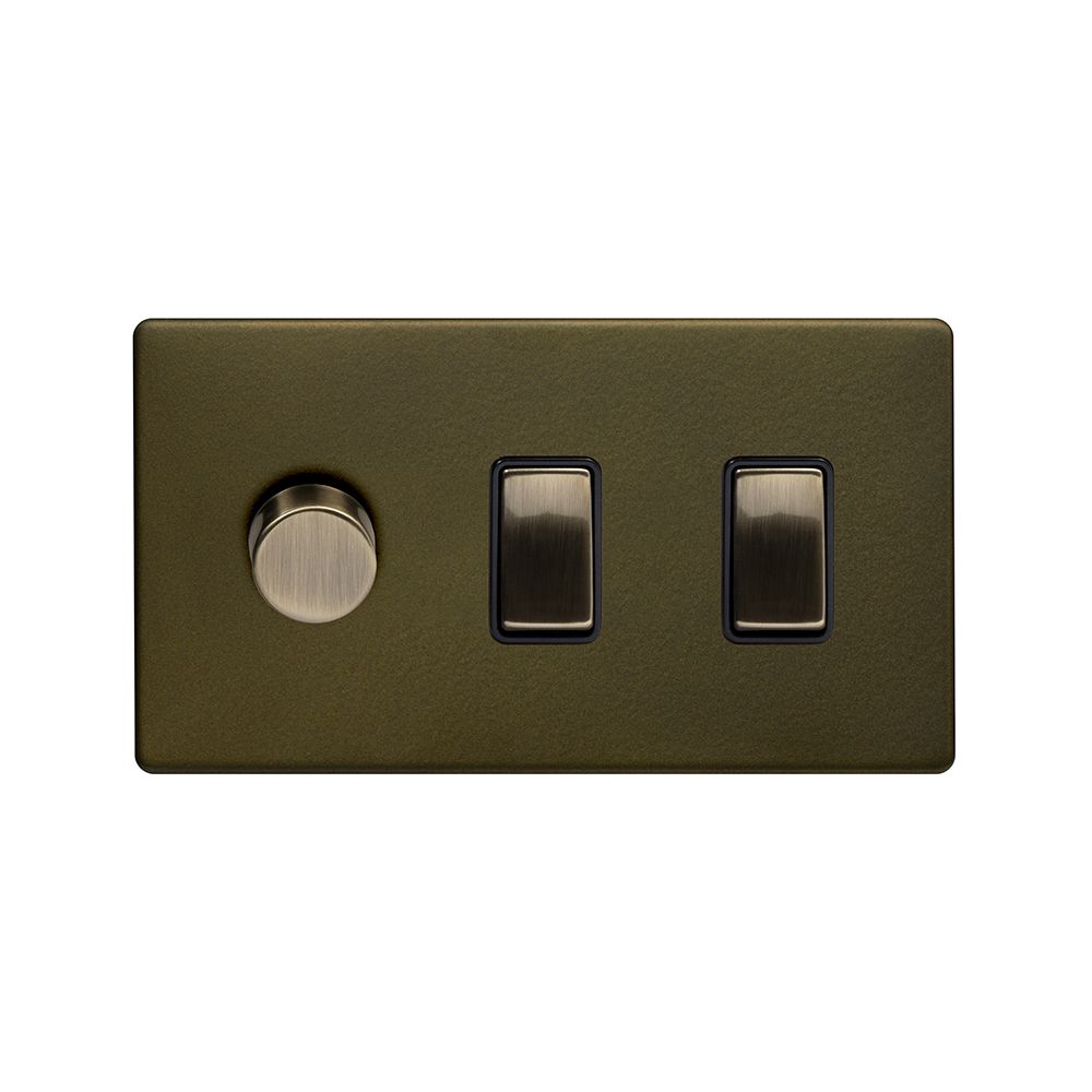 Soho Lighting Bronze 3 Gang Light Switch with 1 dimmer (2x 2 Way Switch ...