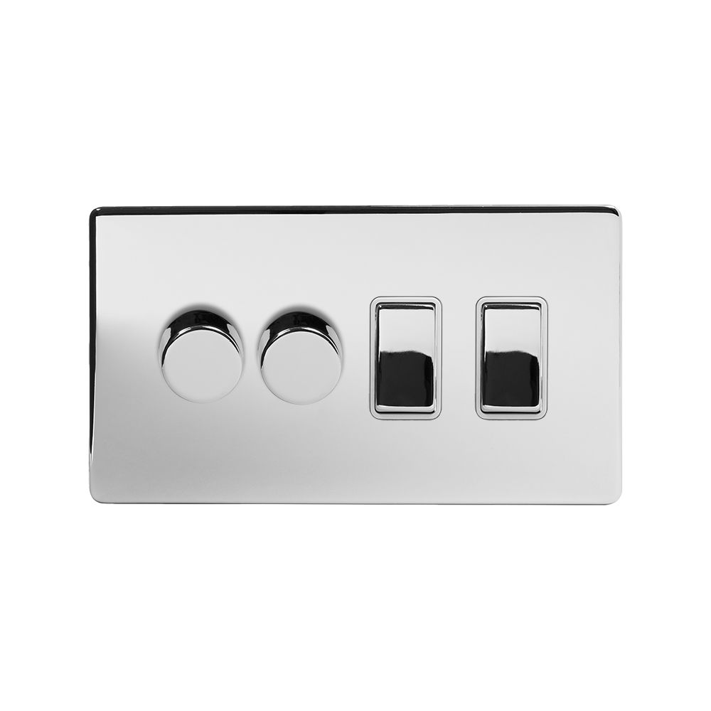 Polished Chrome 4 Gang Switch with 2 Dimmers (2x150W LED Dimmer 2x20A ...