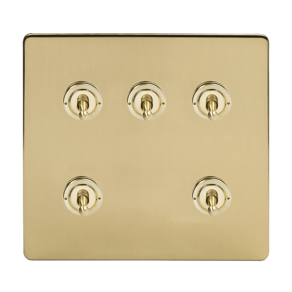 Brushed Brass 5 Gang Toggle Switch | 5 Screwless Toggle - Elesi