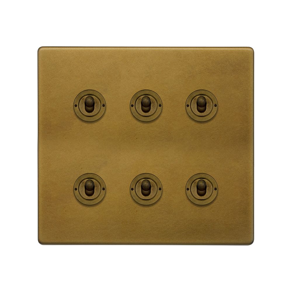 Soho Lighting Old Brass 6 Gang Toggle Light Switch 20A 2 Way - Elesi