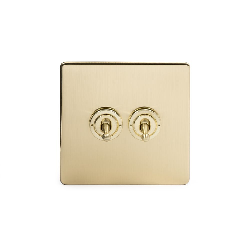 Soho Lighting Brushed Brass 2 Gang Retractive Toggle Switch Screwless ...