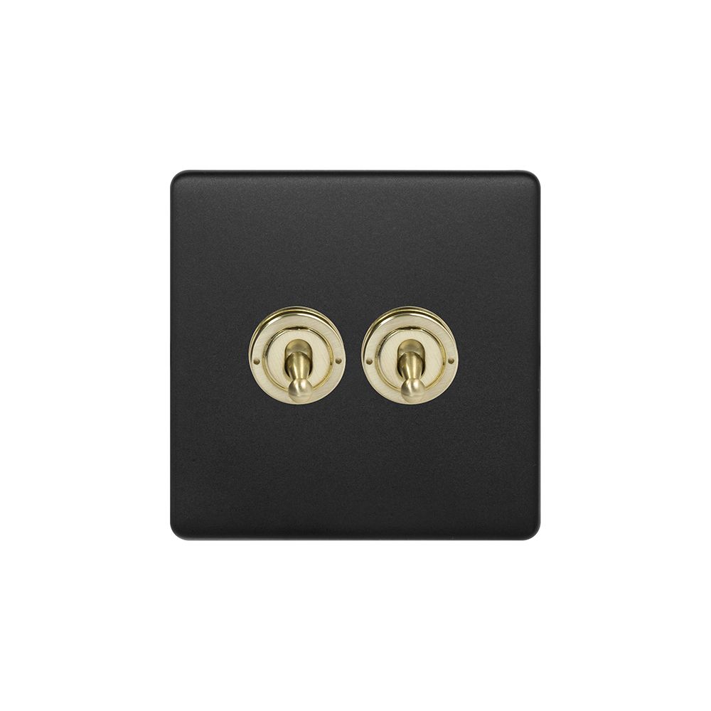 Soho Fusion Matt Black & Brushed Brass 2 Gang Screwless Retractive ...