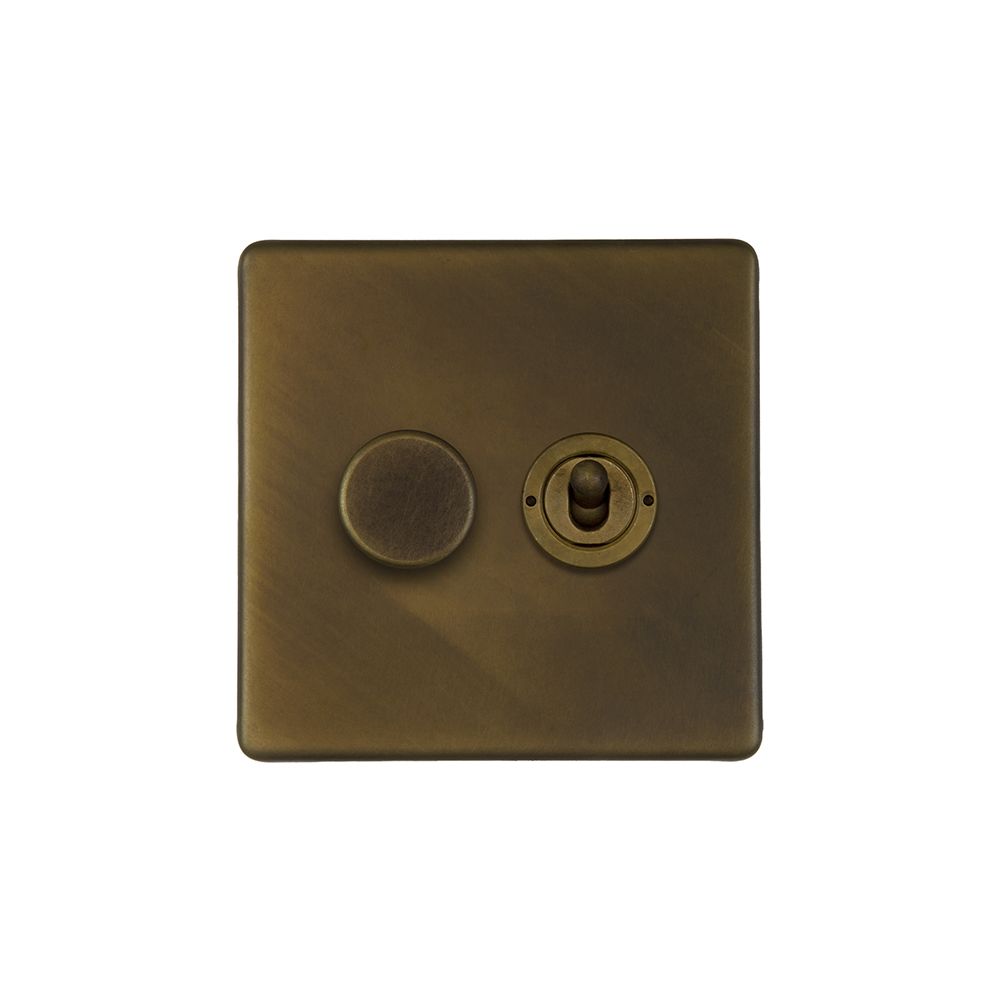 Soho Lighting Vintage Brass 2 Gang Dimmer and Toggle Switch Combo ...