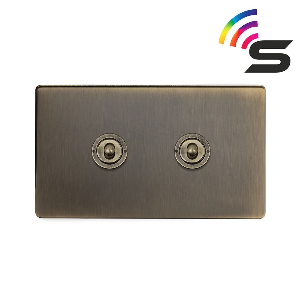 Soho Lighting Brushed Brass 2 Gang 150W Smart Toggle Switch - Elesi