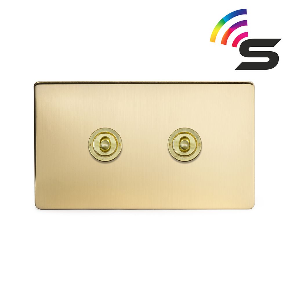 Soho Lighting Brushed Brass 2 Gang 150W Smart Toggle Switch - Elesi