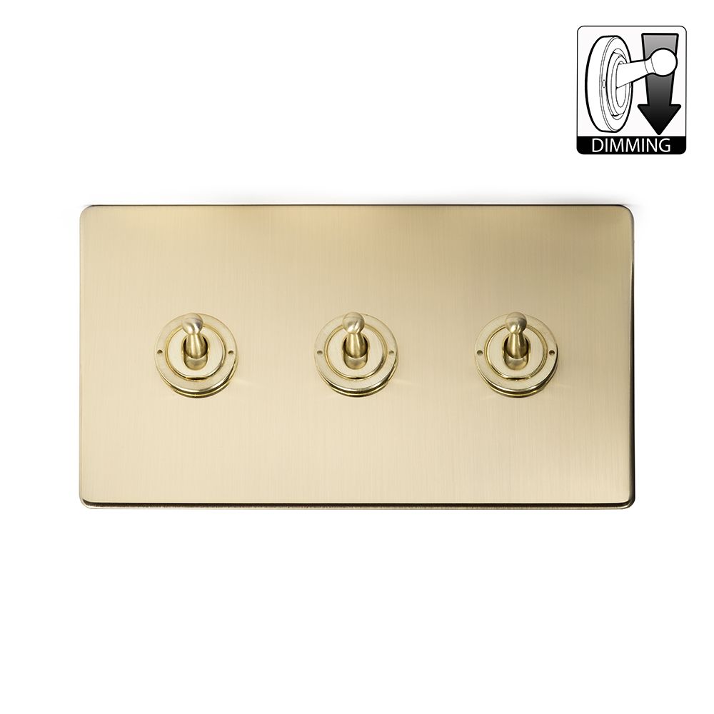 Soho Lighting Brushed Brass 3 Gang Dimming Toggle Switch - Elesi