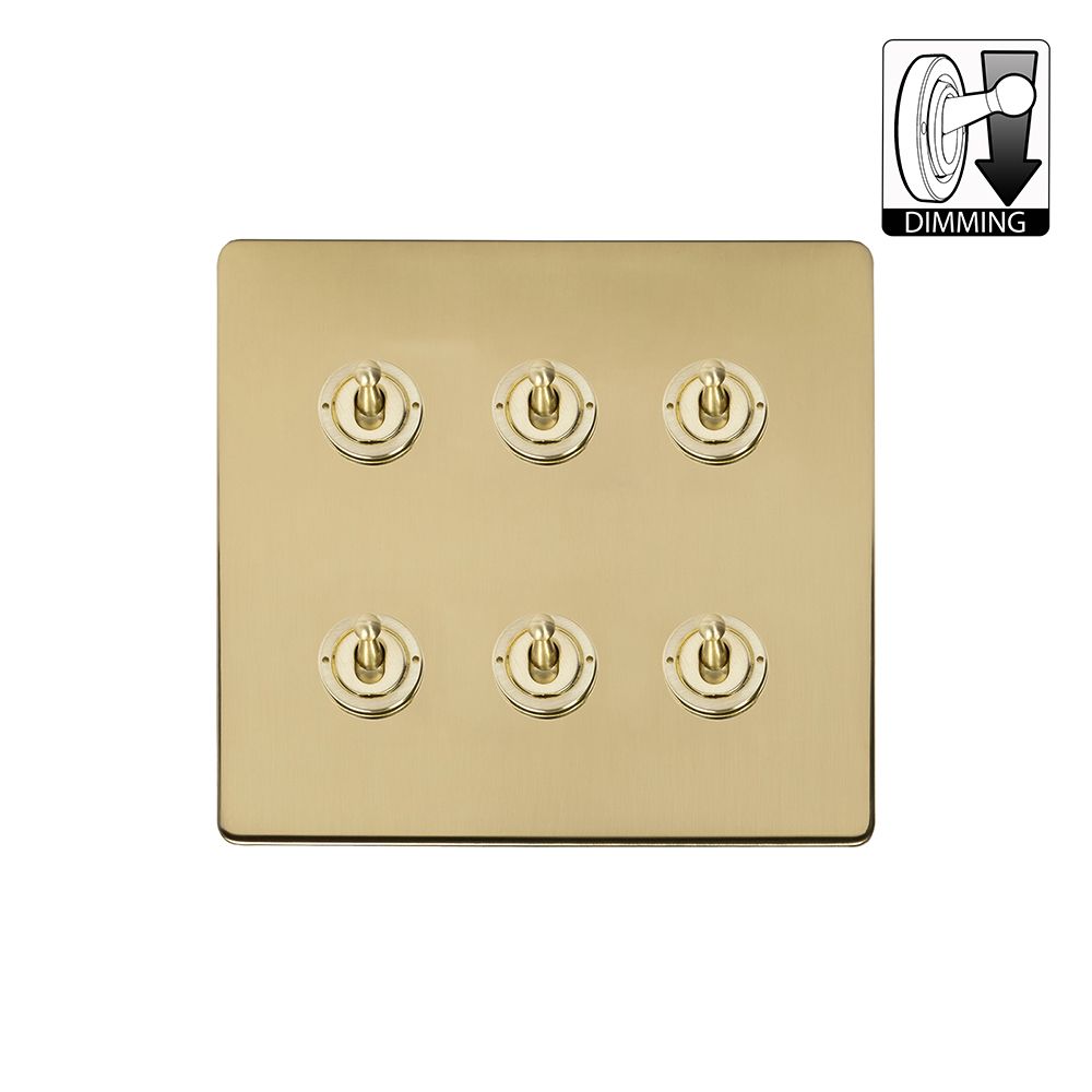 Soho Lighting Brushed Brass 6 Gang Dimming Toggle Switch - Elesi
