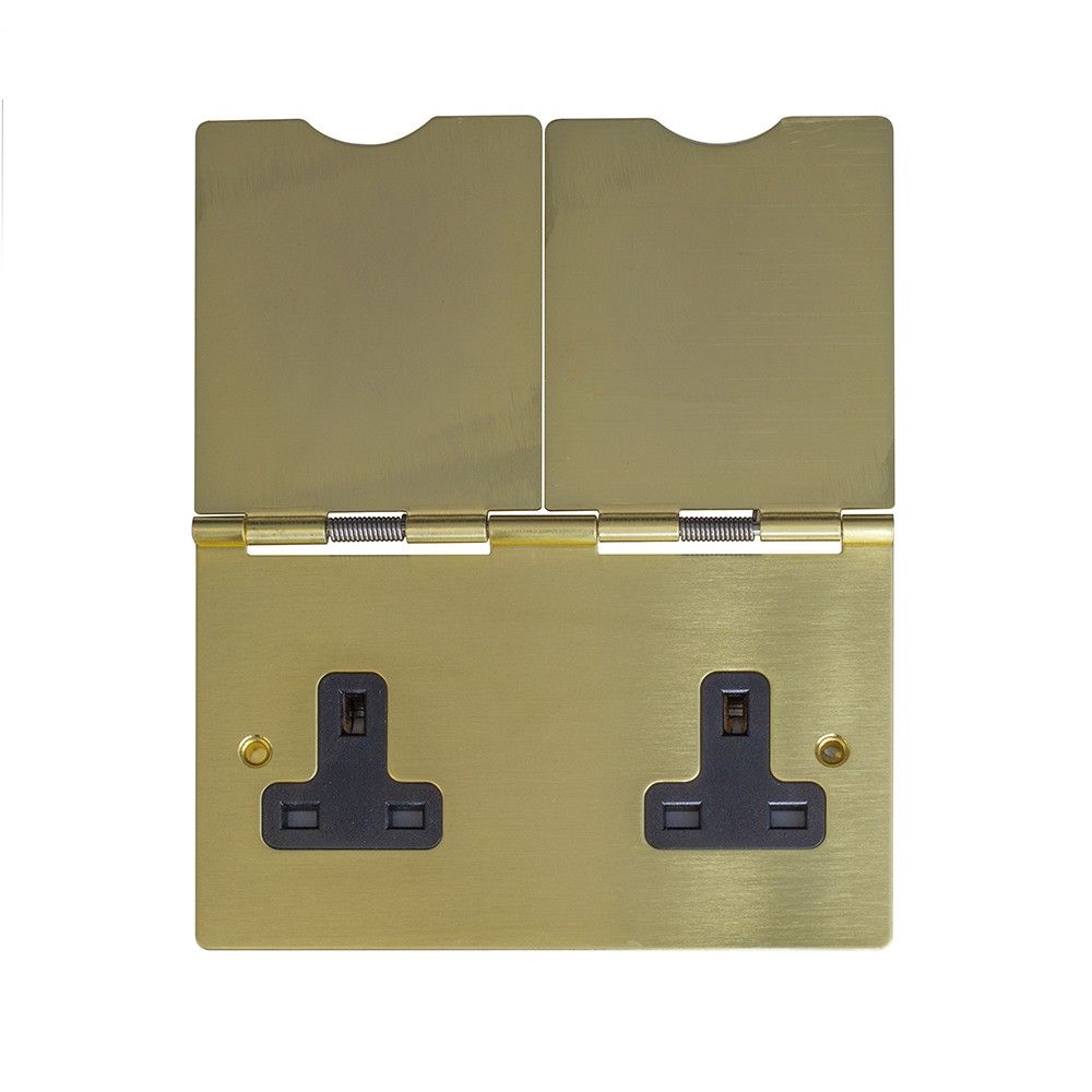 Brushed Brass and Black Floor Socket | 13A 2Gang Floor Socket - Elesi