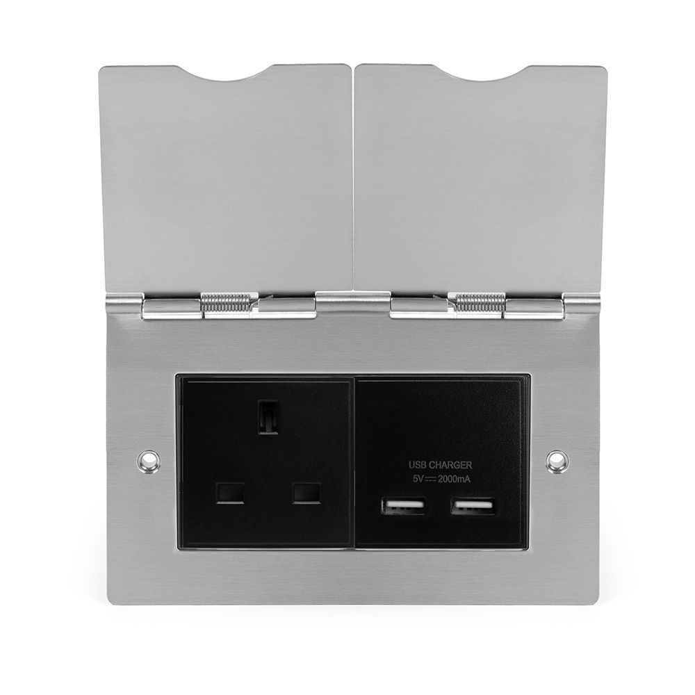 Soho Lighting Brushed Chrome Screwless Double Floor Outlet 13Amp Socket ...