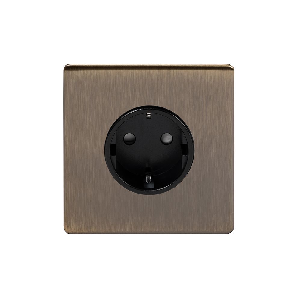 Single Schuko Socket Antique Brass 16A 1 Gang Euro Socket Blk Ins ...