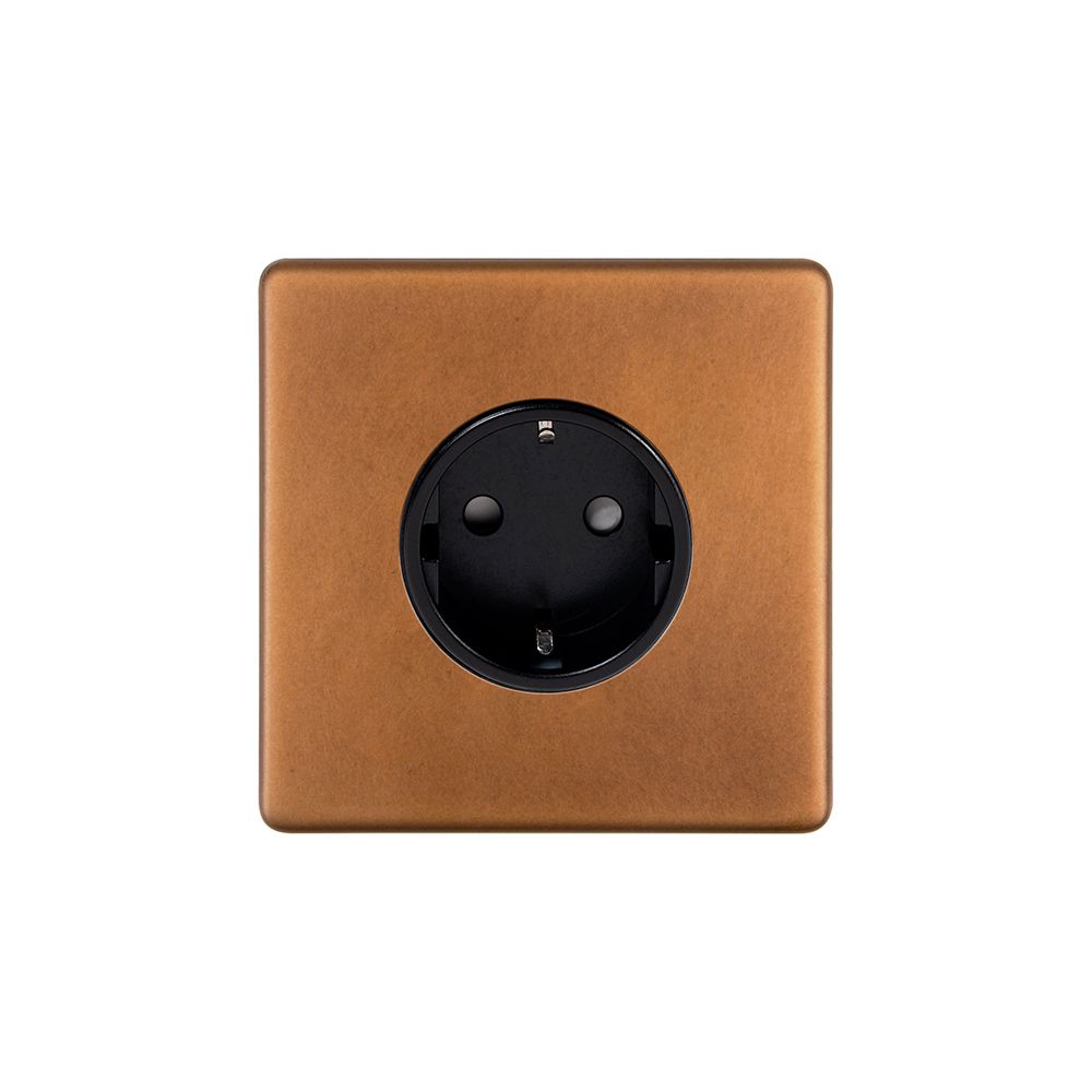 Soho Lighting Antique Copper 16A 1 Gang Euro Schuko Socket - Elesi