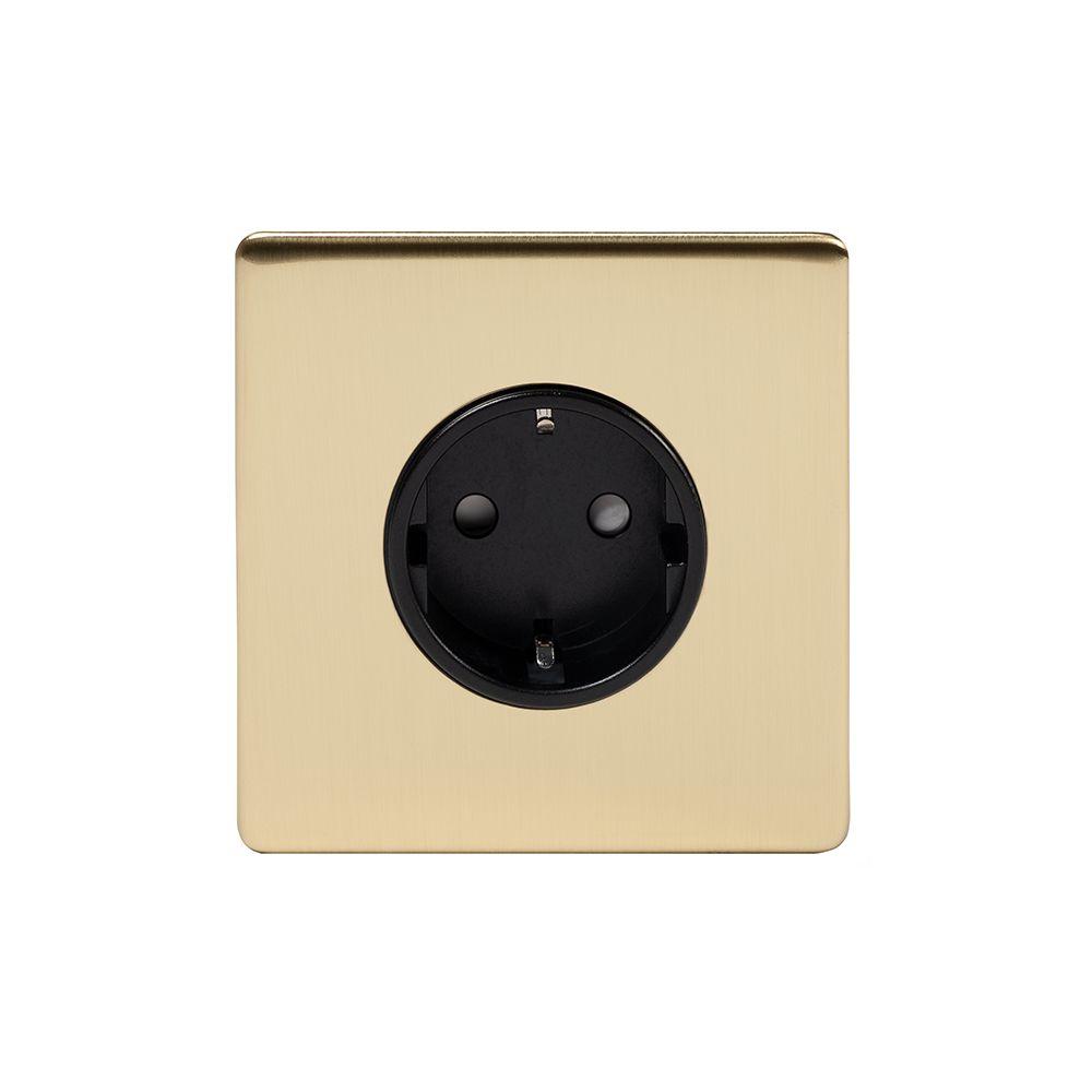 Single Schuko Socket Brushed Brass 16A 1 Gang Euro Socket Blk Ins ...