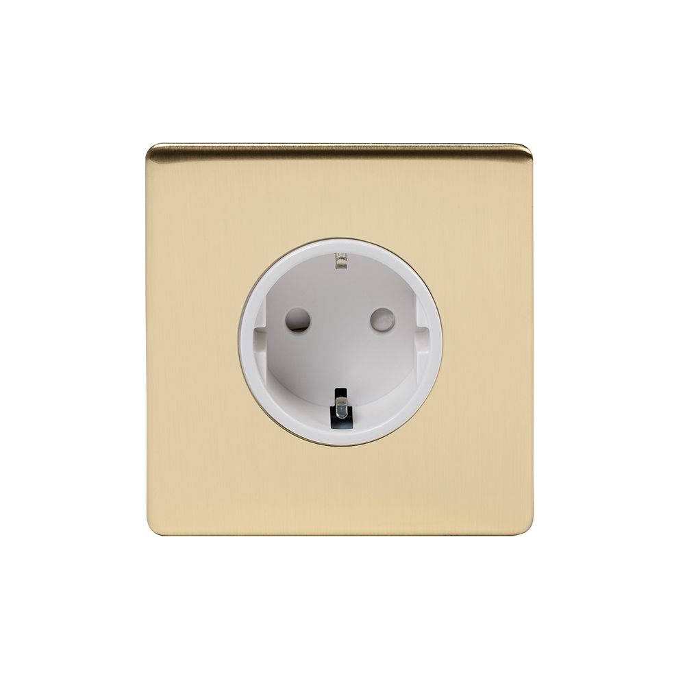 Single Schuko Socket Brushed Brass Traditional Plate 16A 1 Gang Euro ...