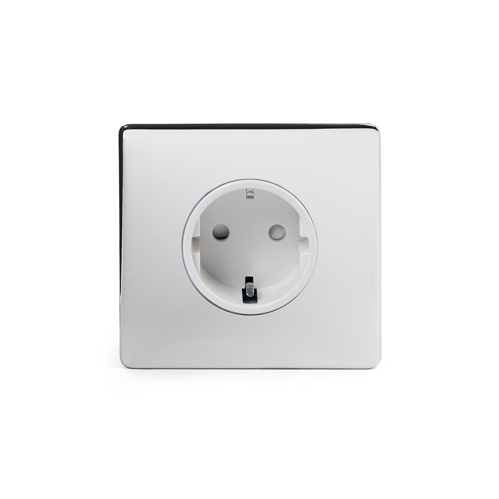 Single Schuko Socket Polished Chrome 16A 1 Gang Euro Socket Wht Ins ...