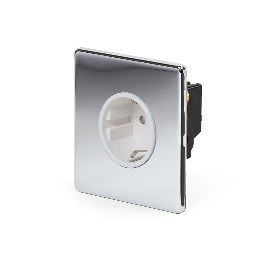 Single Schuko Socket Polished Chrome 16A 1 Gang Euro Socket Wht Ins ...