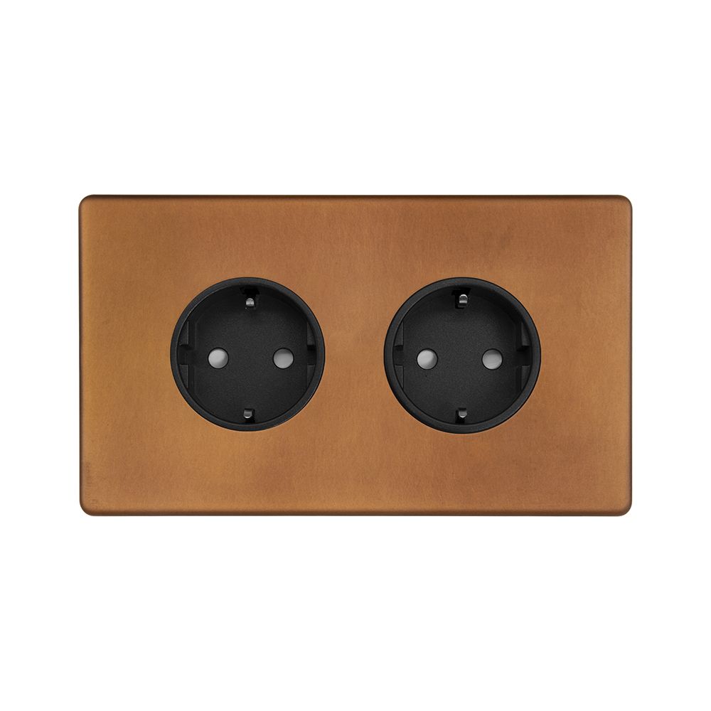 Soho Lighting Antique Copper 16A 2 Gang Euro Schuko Socket - Elesi