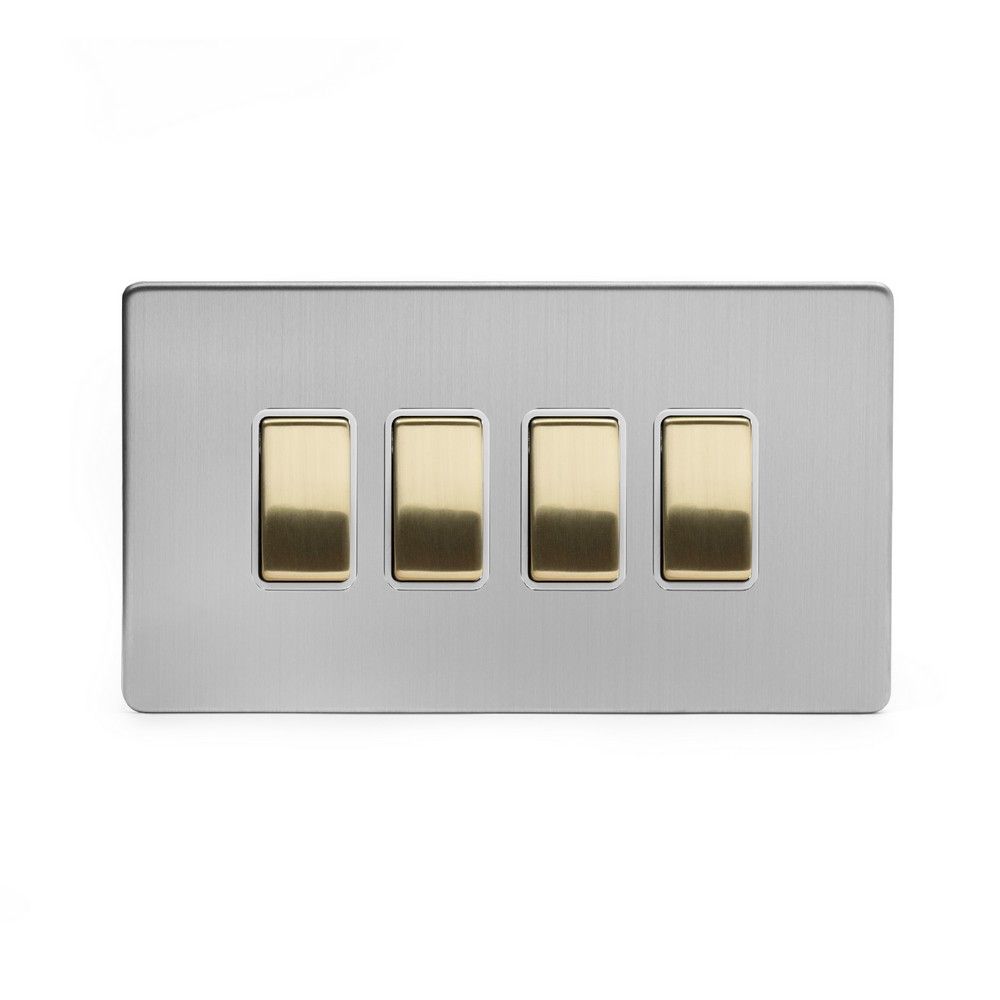 Soho Fusion Brushed Chrome & Brushed Brass 10A 4 Gang 2 Way Switch ...