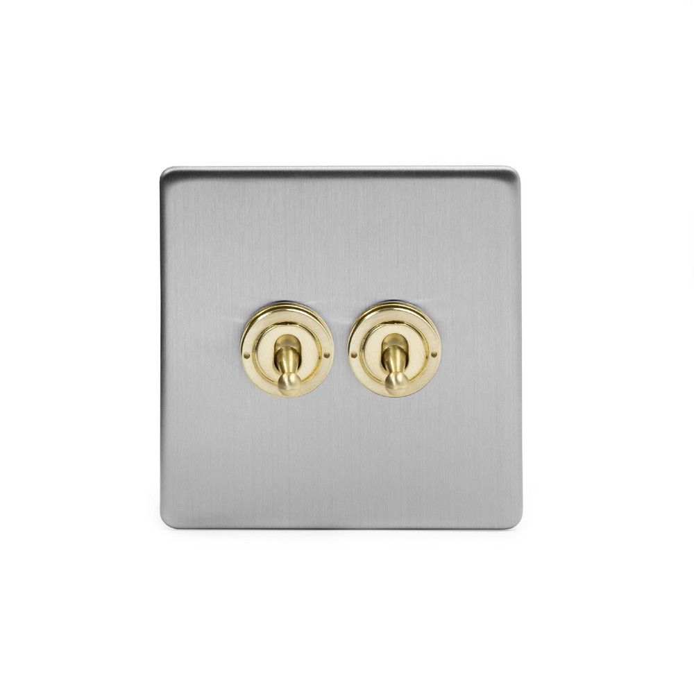 Soho Fusion Brushed Chrome & Brushed Brass 20A 2 Gang 2 Way Toggle ...