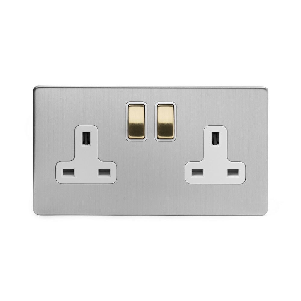 Soho Fusion Brushed Chrome & Brushed Brass 2 Gang Socket - Elesi