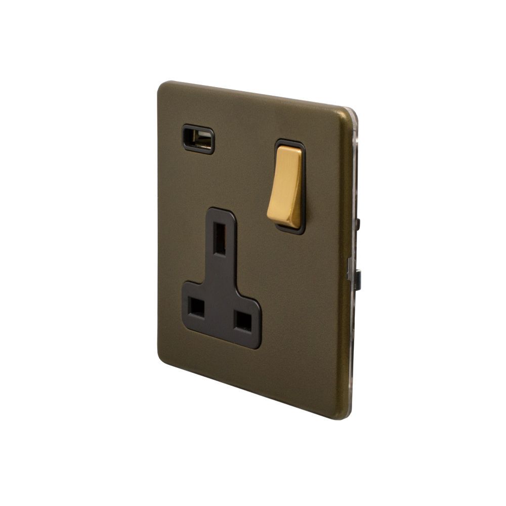 Soho Fusion Bronze & Brushed Brass 13A 1 Gang DP USB Socket (USB 2.1amp ...