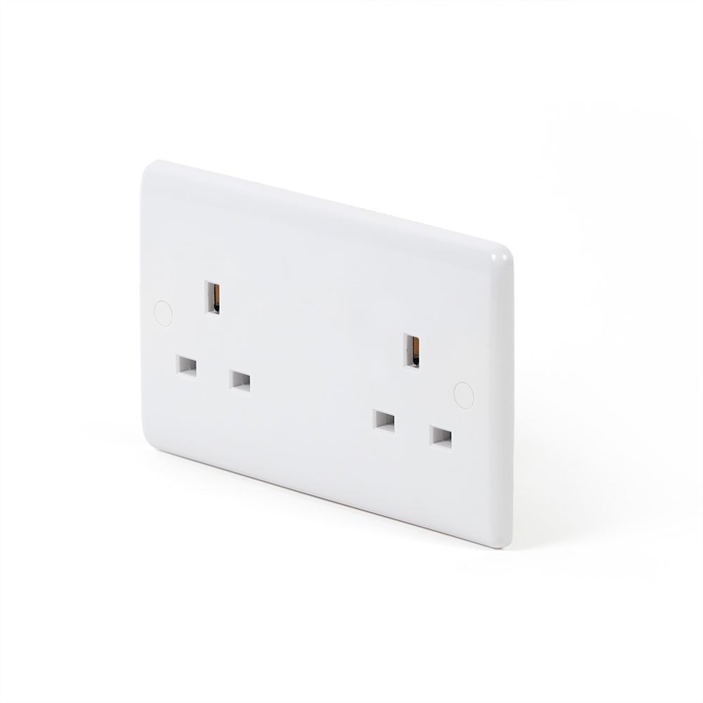 White Double Unswitched Socket | White Plastic 13A 2 Gang double Pole ...