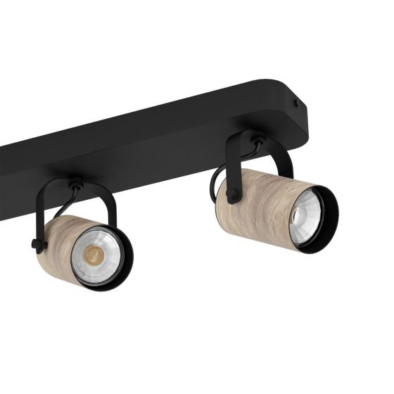 Eglo CAYUCA Black & Wood 4 Directional GU10 LED Spotlight - Elesi