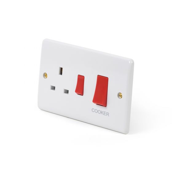 White Cooker Switch Socket | 1 Gang 45A Double Pole - Elesi