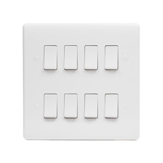 Lieber Silk White 8 Gang Grid Switch Plate | 8 Gang Switch Panel - Elesi