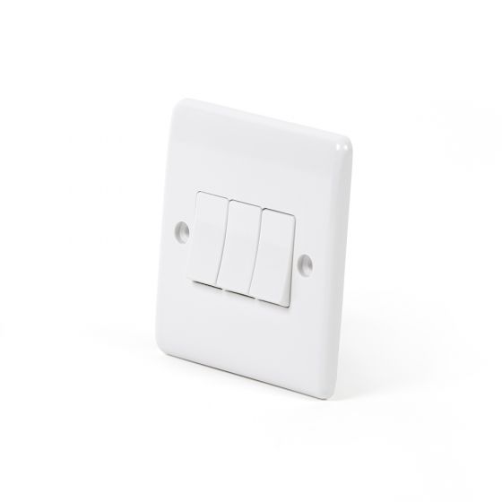 3 Gang Light Switch | White Plastic 10A 3 Gang 2 Way Switch - Elesi