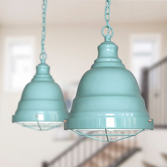 Ganton Vintage Cage Pendant Light Duck Egg Blue - Elesi