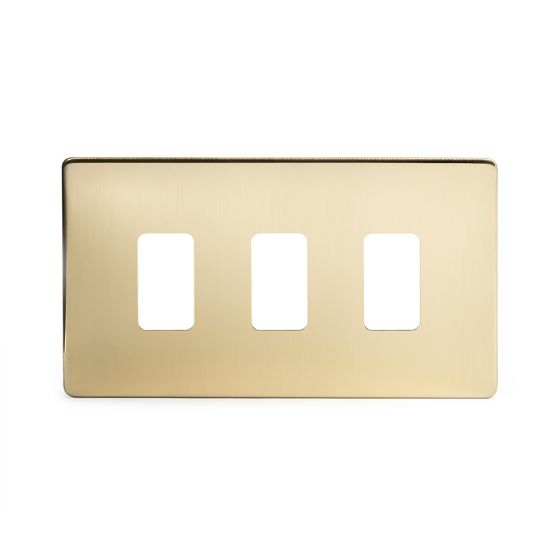 Soho Lighting Brushed Brass 3 Gang Grid Plate - Elesi