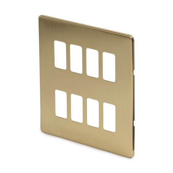 Soho Lighting Brushed Brass 8 Gang Grid Switch Plate Screwless - Elesi