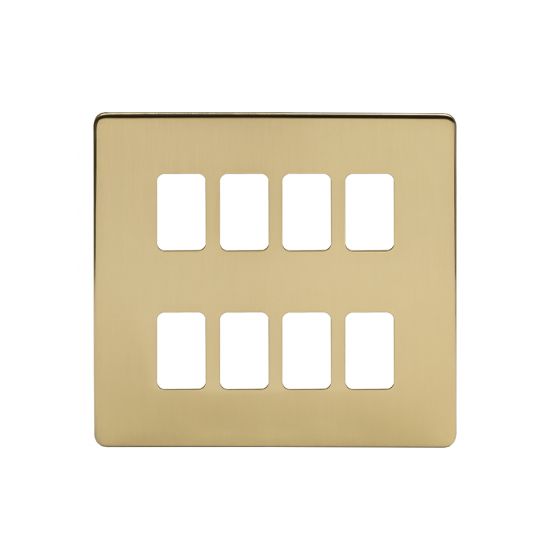 Soho Lighting Brushed Brass 8 Gang Grid Switch Plate Screwless - Elesi