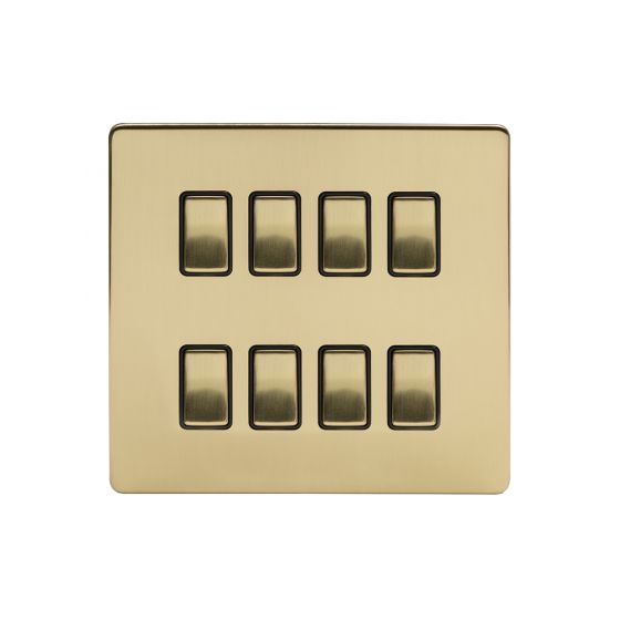 Soho Lighting Brushed Brass 8 Gang Grid Switch Plate Screwless - Elesi