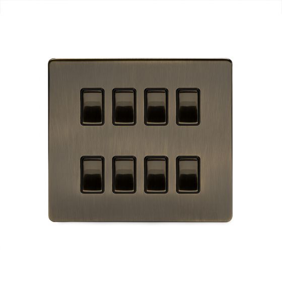 Soho Lighting Antique Brass 8 Gang Grid Switch Plate Screwless - Elesi