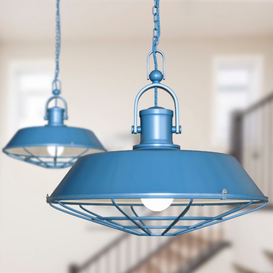 Blue Industrial Pendant Light | Brewer Cage Industrial Pendant Light ...